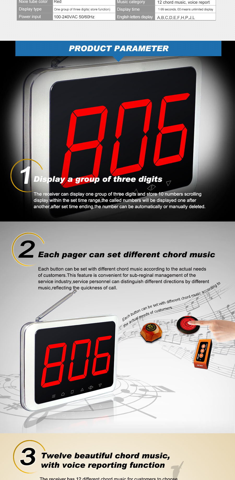 Wireless calling system digital number display receiver with 1 called number in 3 digits - Buy ...